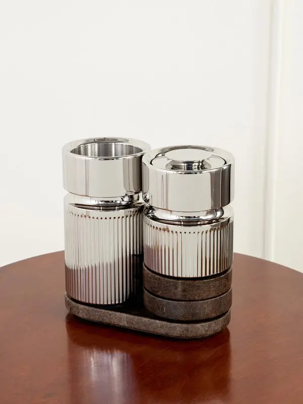 Christofle Club 30 Set Of Five Stainless Steel And Marble Bar Pieces - Silver