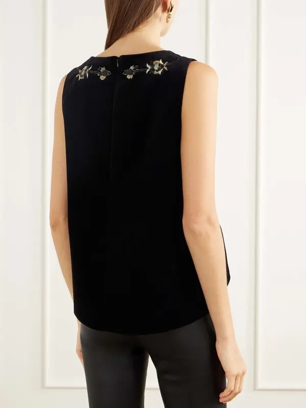 La DoubleJ La Scala Bead-embellished Embroidered Cotton-velvet Top