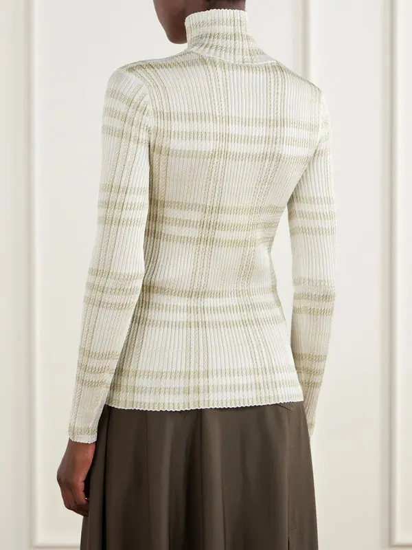 Burberry Genevia Checked Knitted Turtleneck Sweater - Neutrals