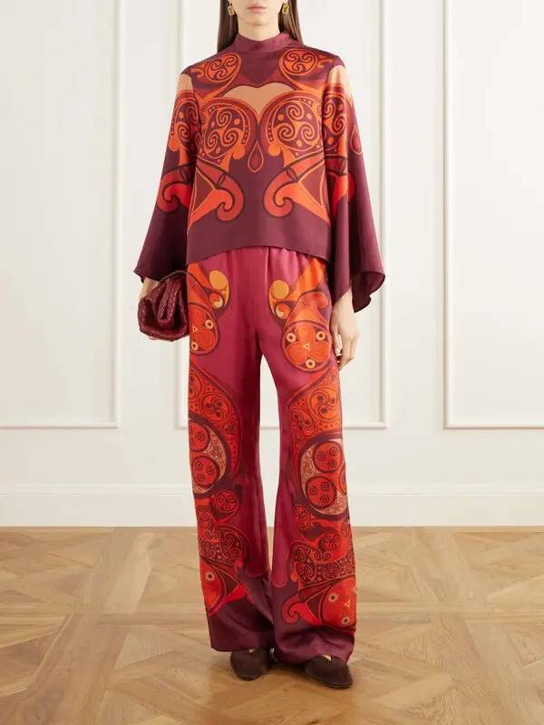 La DoubleJ Make An Exit Printed Turtleneck Silk-twill Blouse