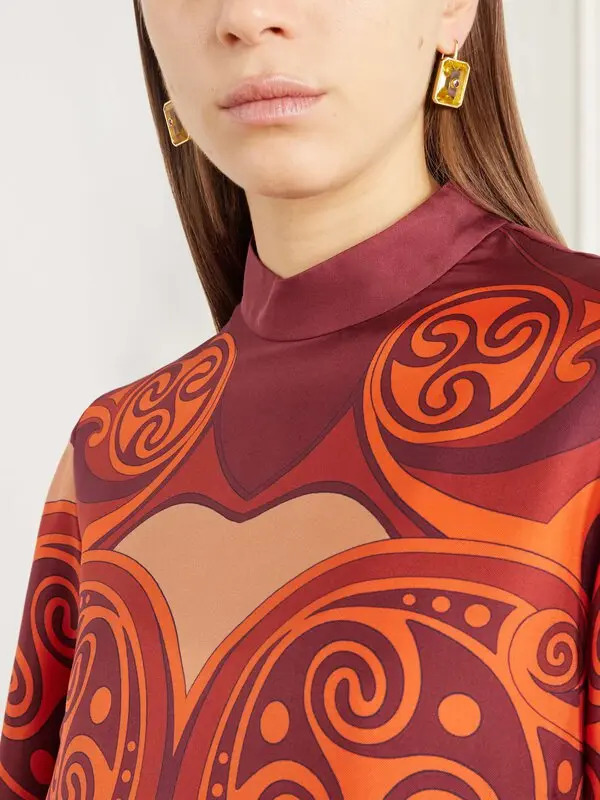 La DoubleJ Make An Exit Printed Turtleneck Silk-twill Blouse