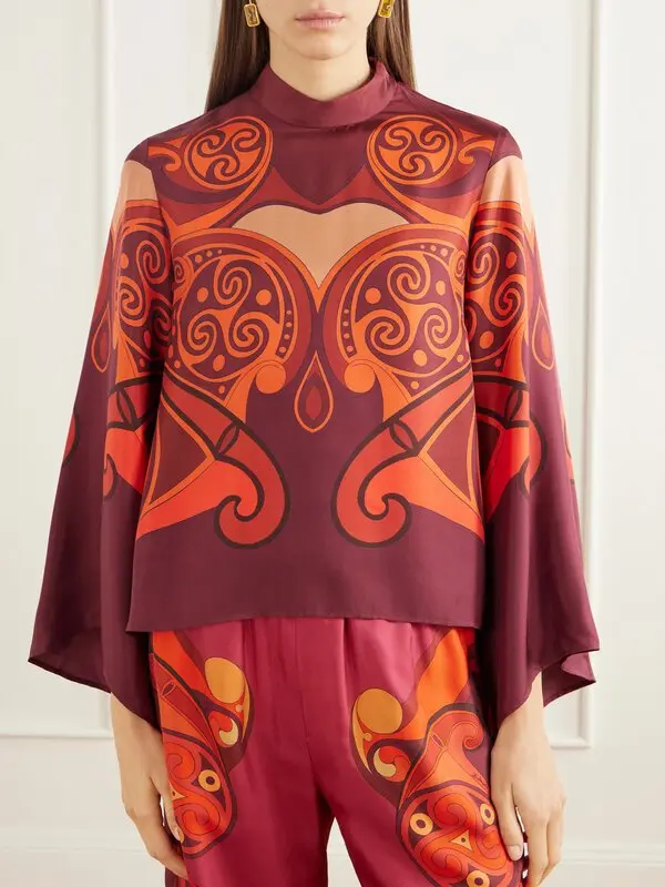 La DoubleJ Make An Exit Printed Turtleneck Silk-twill Blouse