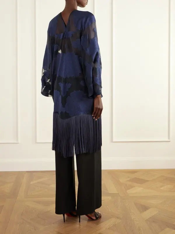 TALLER MARMO 1920 Fringe-trimmed Silk-chiffon Fil Coupé Blouse - Blue
