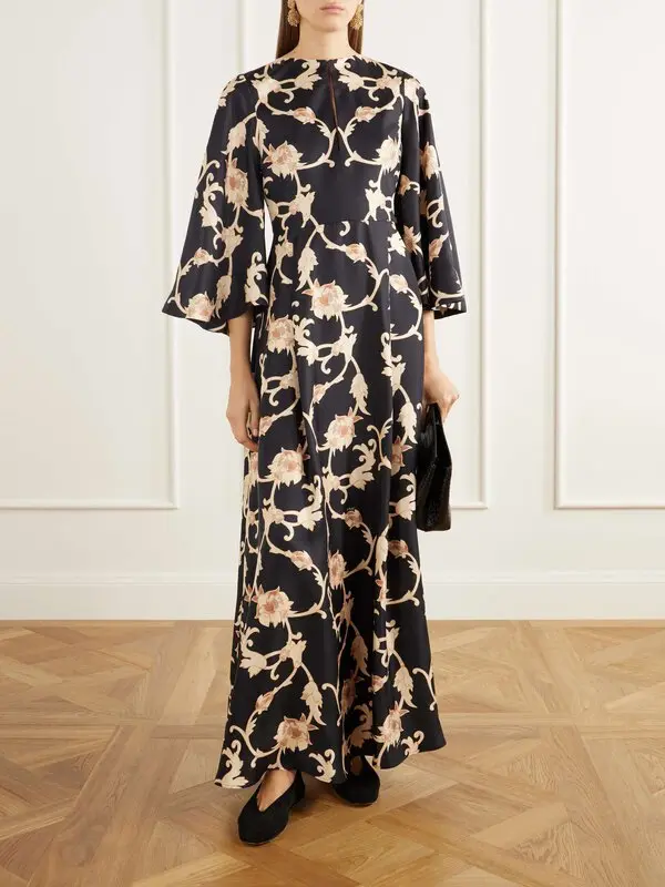 La DoubleJ Belle Floral-print Silk-twill Maxi Dress