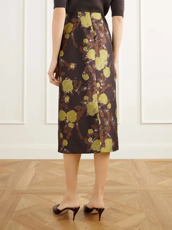 La DoubleJ Metallic Floral-jacquard Twill Midi Skirt
