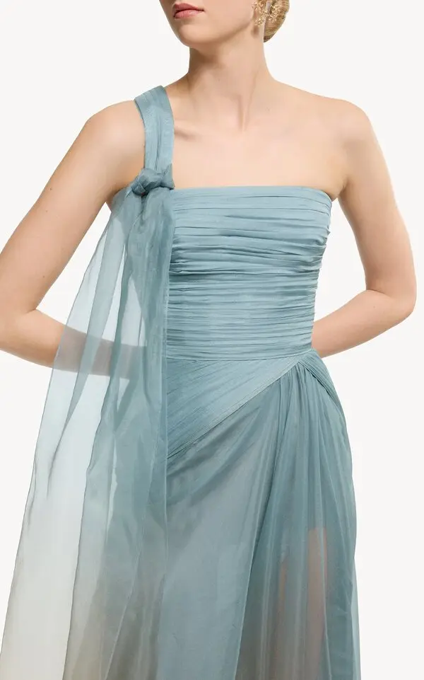 Elie Saab Pleated Chiffon Maxi Dress