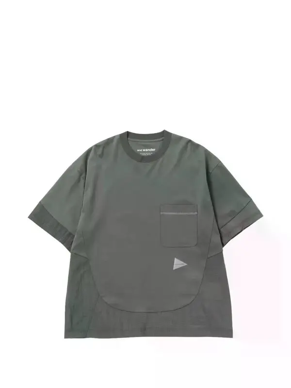 AND WANDER Combi Panelled Crew-neckt-shirt - Grey