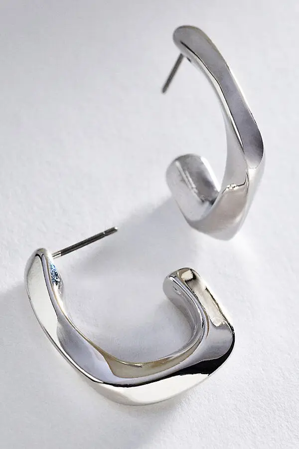 Anthropologie Textured Hoop Earrgs - Silver