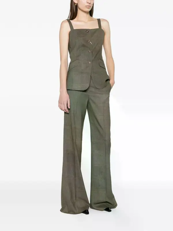 Max Mara Glen Plaid Wool Trousers Kaki