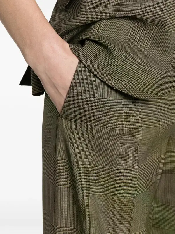 Max Mara Glen Plaid Wool Trousers Kaki