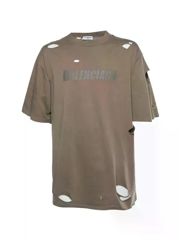 Balenciaga Logo Graphic Distressed T-shirt - Neutrals