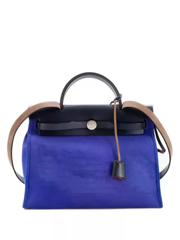 Hermès Herbag Zip Leather And Toile 31 Shoulder Bag - Blue