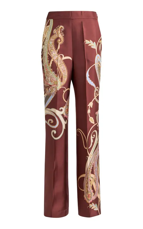 Etro Printed Silk Straight-leg Pants - Burgundy