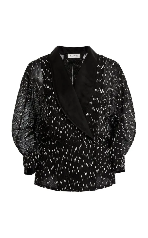 LANVIN Round-shoulder Wrap Cotton-blend Top - Black/white