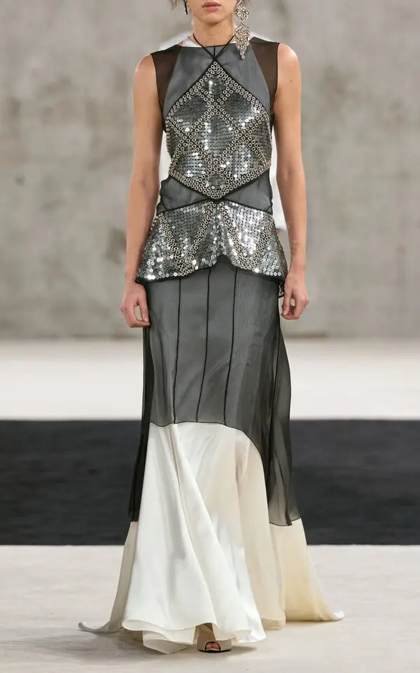 LANVIN Sequin-embellished Embroidered Silk-blend Top