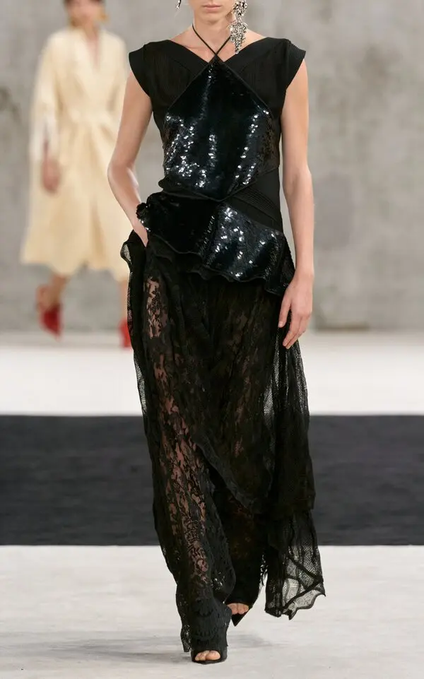 LANVIN Open-back Embroidered Silk-blend Top - Black