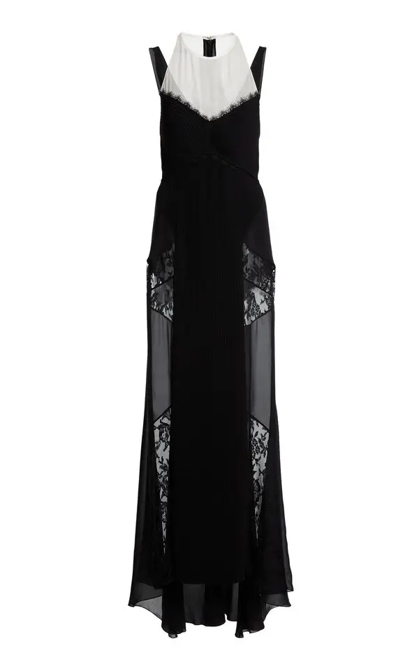 LANVIN Geometric Panel Silk-blend Maxi Dress - Black