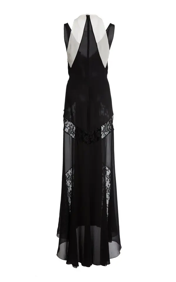 LANVIN Geometric Panel Silk-blend Maxi Dress