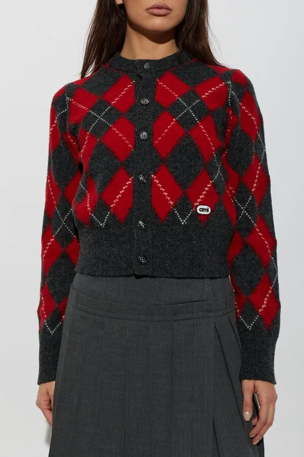 AMI Paris Wool Cardigan With Logo