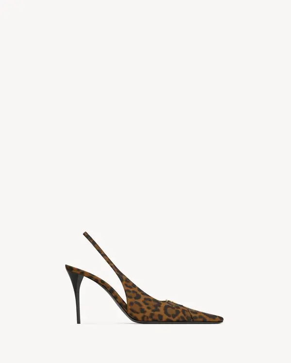 Saint Laurent Babylone Breteuil Slingback Pumps In Grosgrain - Leopard