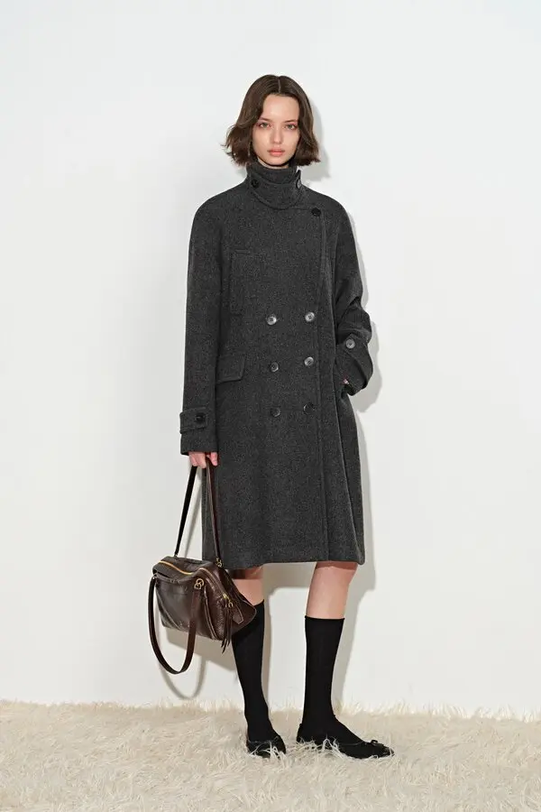 Fabrique Amanda Oversized Lapel Midi Coat In 100% Wool