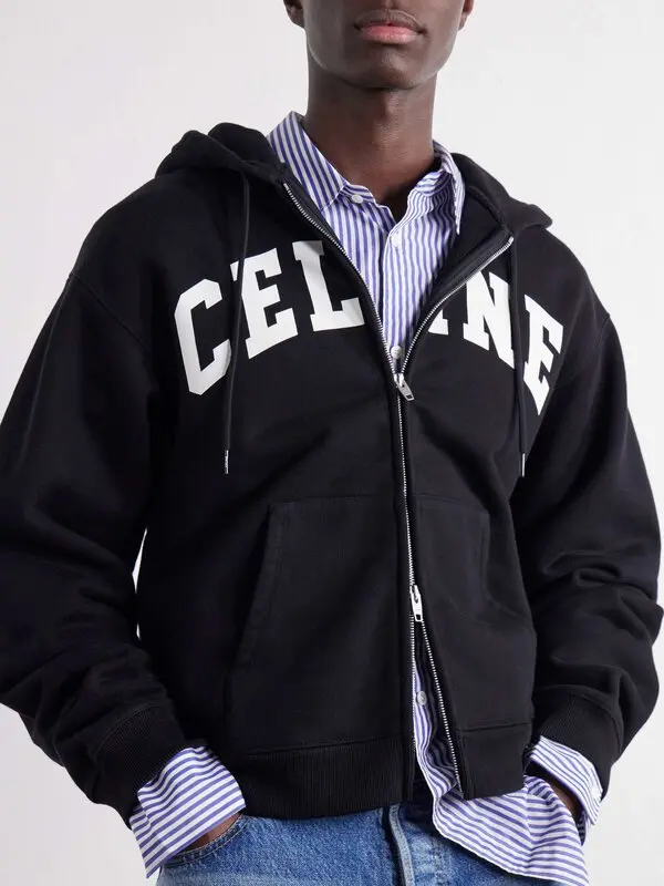 Celine Logo-print Cotton-jersey Zip-up Hoodie