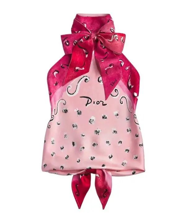Dior Dioriviera Delicate Ribbon Silk Top - Pink