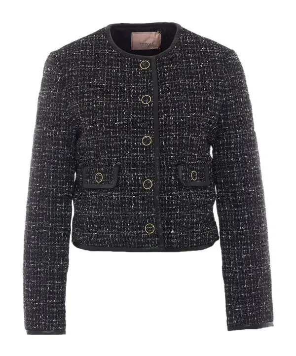 TWINSET Tweed Crewneck Cropped Jacket