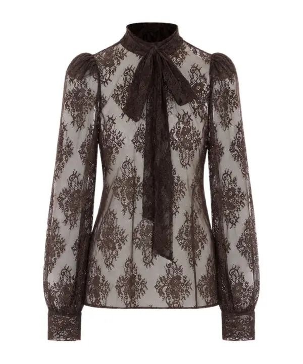 ANIYE BY Vivi Sheer Lace Bow Blouse - Gray