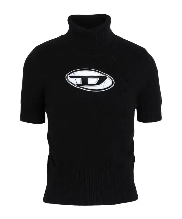 DIESEL® Solid Short-sleeve High-neck Knit Top - Black