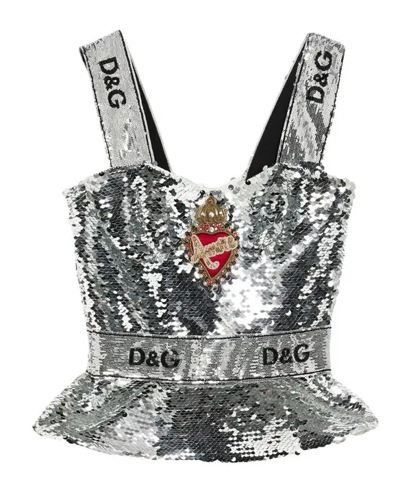 Dolce & Gabbana Sleeveless Sequin Top - Gray
