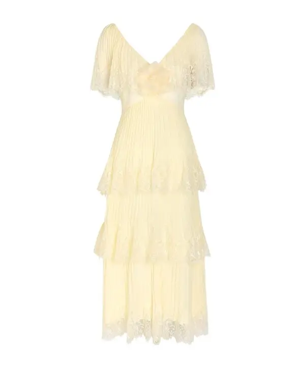 SELF-PORTRAIT Pleated Chiffon Dress - Nude