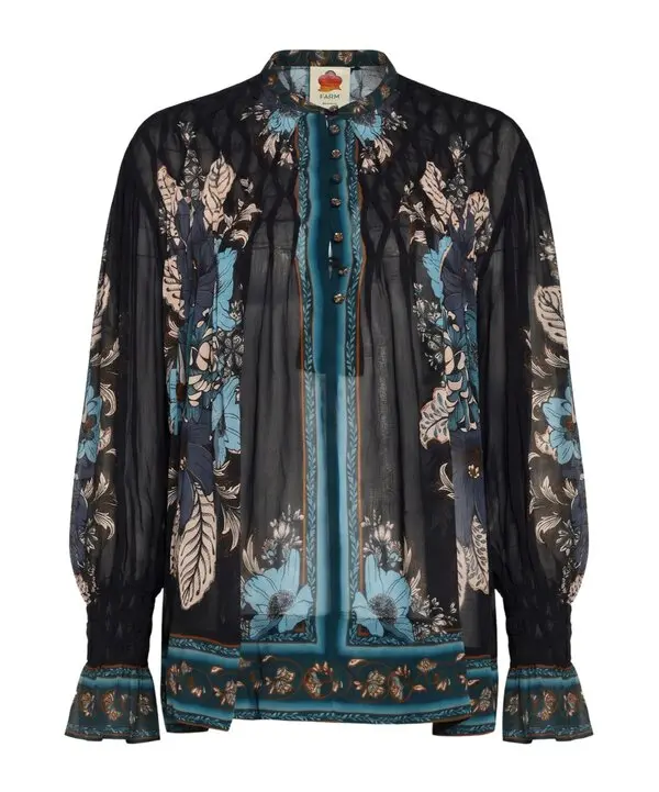 Farm Rio Floral Printed Shirt - Black