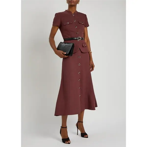 SELF-PORTRAIT Stand Collar Fitted Shirt Dress