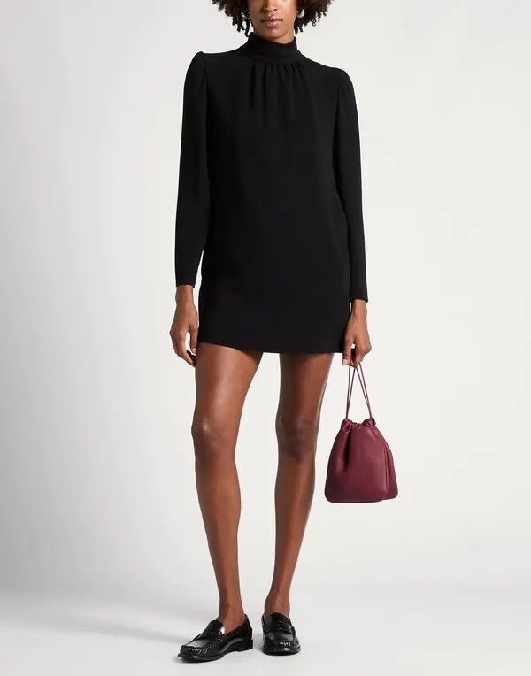 Max Mara Solid High-neck Button-tie Long-sleeve Dress