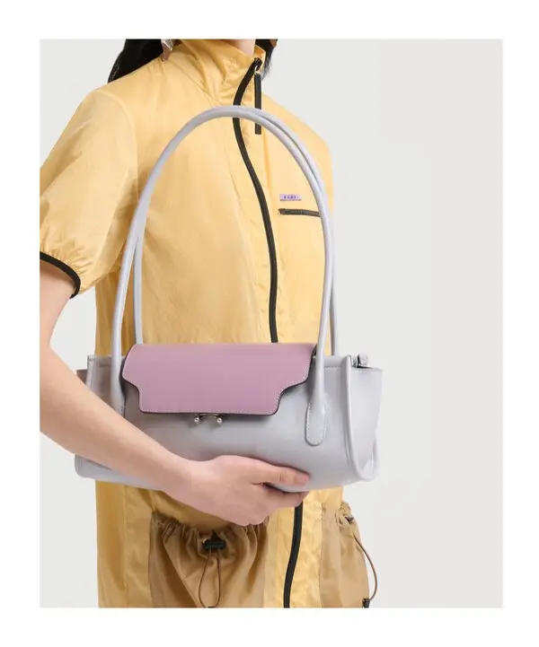 Marni Grey And Purple Leather Trunkette Bag