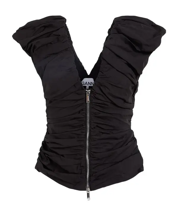 GANNI Sleeveless V-neck Top - Black