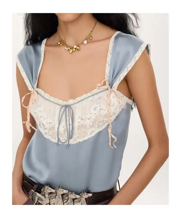 Chloé Fluid Lingerie Top In Washed Silk Satin Lace
