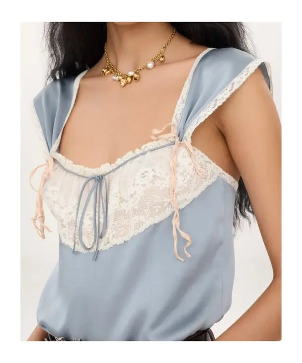 Chloé Fluid Lingerie Top In Washed Silk Satin Lace