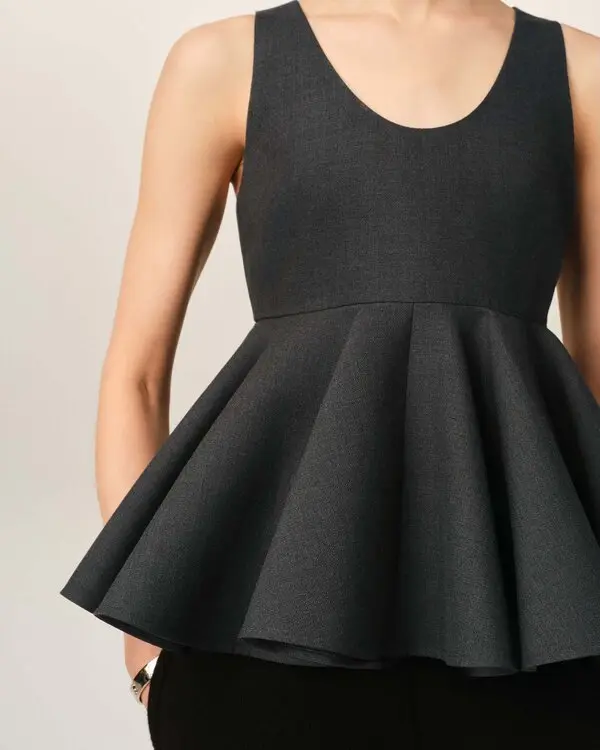AMI Paris Grey Peplum Sleeveless Wool Top