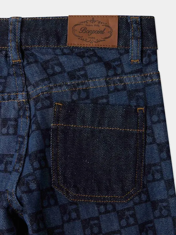 Bonpoint Minalie Cherry Checkerboard-print Denim Trousers In Organic Cotton