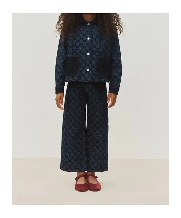 Bonpoint Minalie Cherry Checkerboard-print Denim Trousers In Organic Cotton