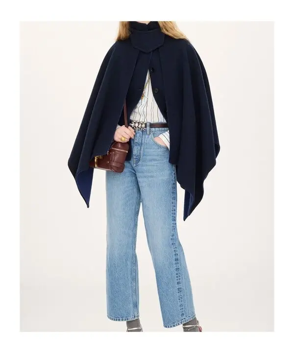 Chloé High-neck Short Cape Coat In Washed Double-face Wool