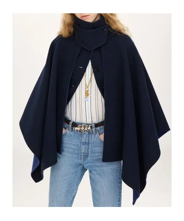 Chloé High-neck Short Cape Coat In Washed Double-face Wool