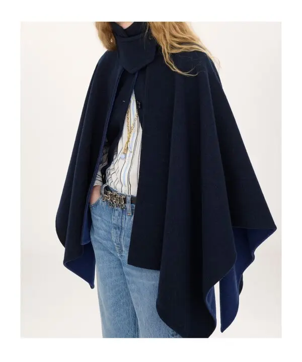 Chloé High-neck Short Cape Coat In Washed Double-face Wool