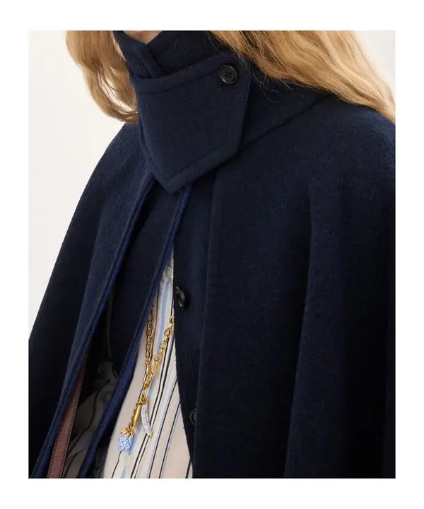 Chloé High-neck Short Cape Coat In Washed Double-face Wool