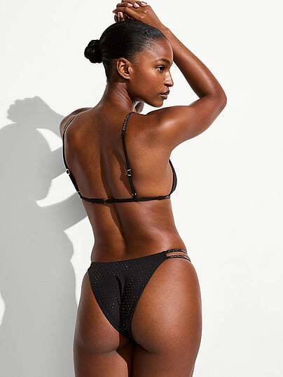 Victoria's Secret Swim Diamanté Shine Strappy Brazilian Bikini Bottom - Black