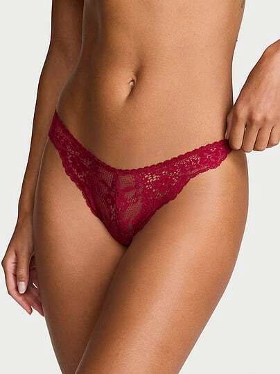 Victoria's Secret Dream Angels Crystal Bow Lace Brazilian Panty - Red