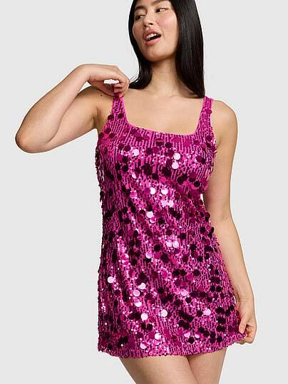 Pink Sequin Mini Dress - Print