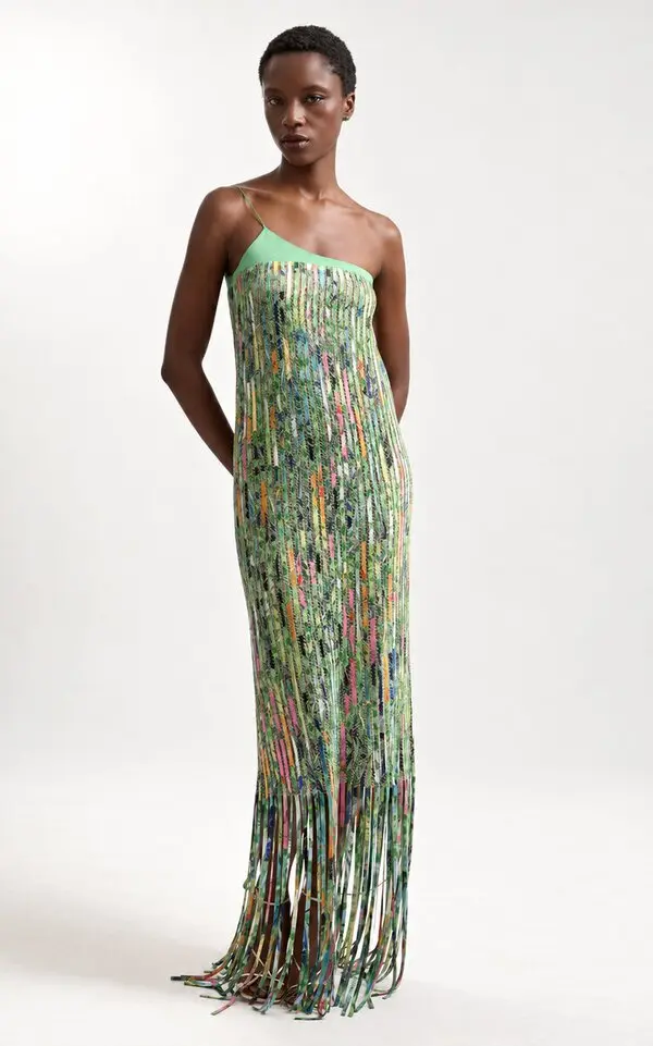 FRANCESCA MIRANDA Eden Woven Fringe-hem Silk Maxi Dress